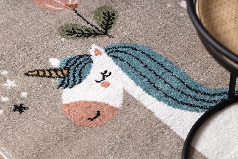 Dywany Łuszczów, Dětský kusový koberec Fun Unicorn with rainbow beige, 180x270, béžová, dětský pokoj