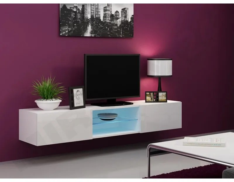 TV stolek Zigo Glass 180, Osvětlení: bez osvětlení, Barva: bílá / bílá lesk Mirjan24 5902928699791