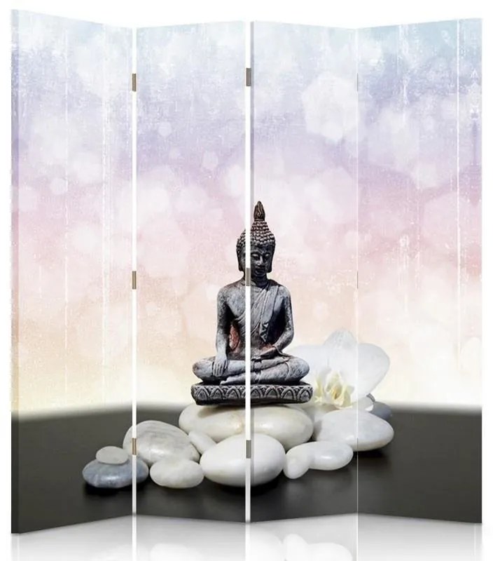 Ozdobný paraván Kameny zenového Buddhy - 145x170 cm, čtyřdílný, obustranný paraván 360°