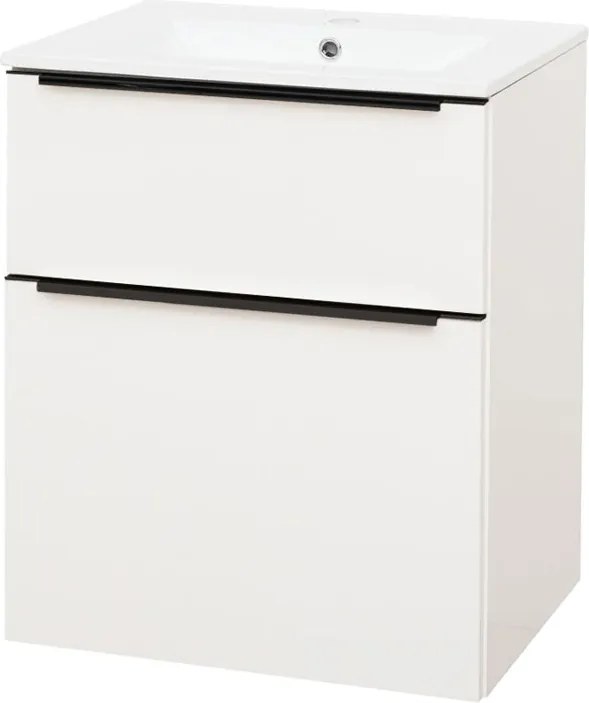 Mereo Mereo, Mailo, koupelnová skříňka s keramickým umyvadlem 61 cm, bílá, dub, antracit, CN540B