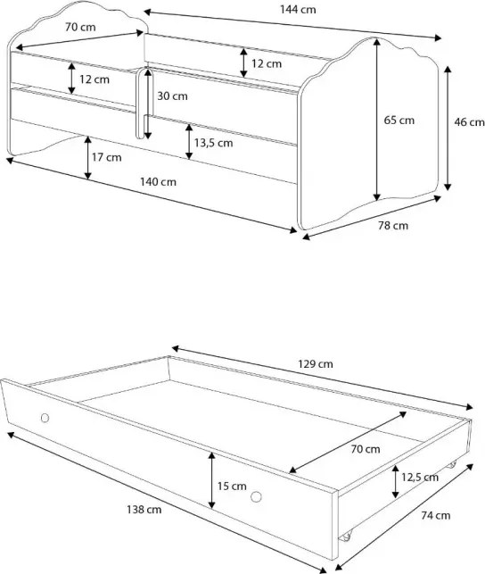 Postel s matrací a šuplíkem CASIMO CAT 140x70