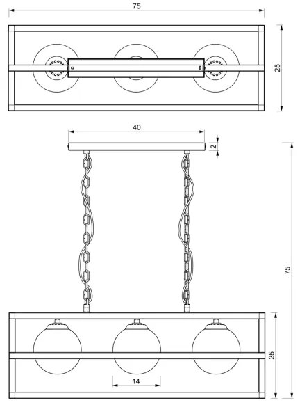 Lustr na řetězu DIEGO 3xE14/40W/230V černá
