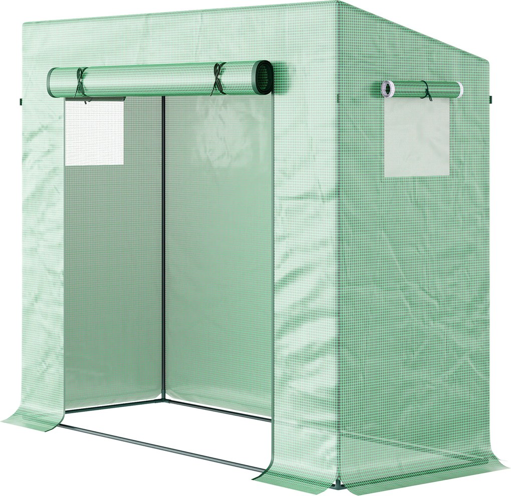 Skleník Outsunny, 200 x 76 x 168 cm, fóliový skleník s rolovacími dveřmi, skleník, domek na rajčata s bočním oknem, PE síťová fólie, zimní skleník pr…