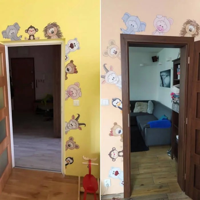 INSPIO Samolepky na zeď - Zvířátka z dvora kolem dveří, samolepky pro deti