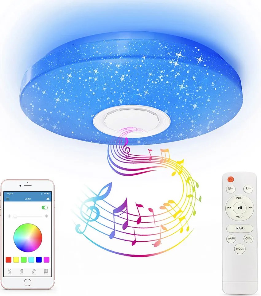 Stropní Svítidlo Rgb S Bluetooth Led Reproduktorem 60 W S Dálkovým Ovládáním, Aplikace App