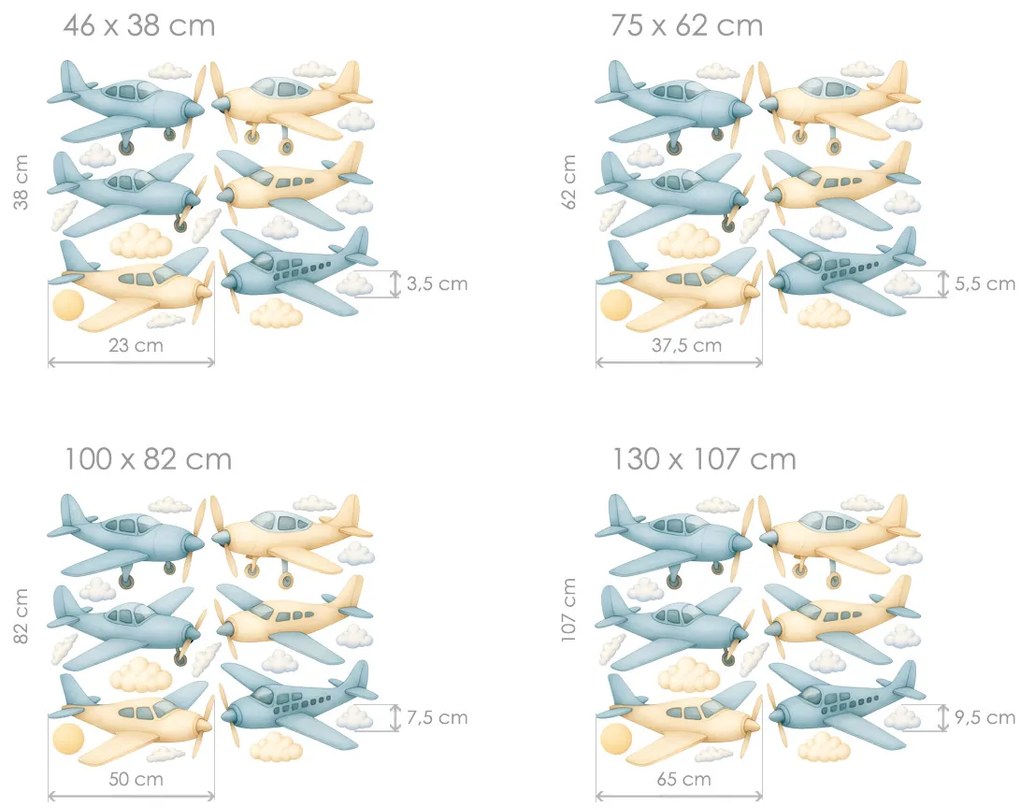 Letadýlka samolepky na zeď arch 100 x 82 cm