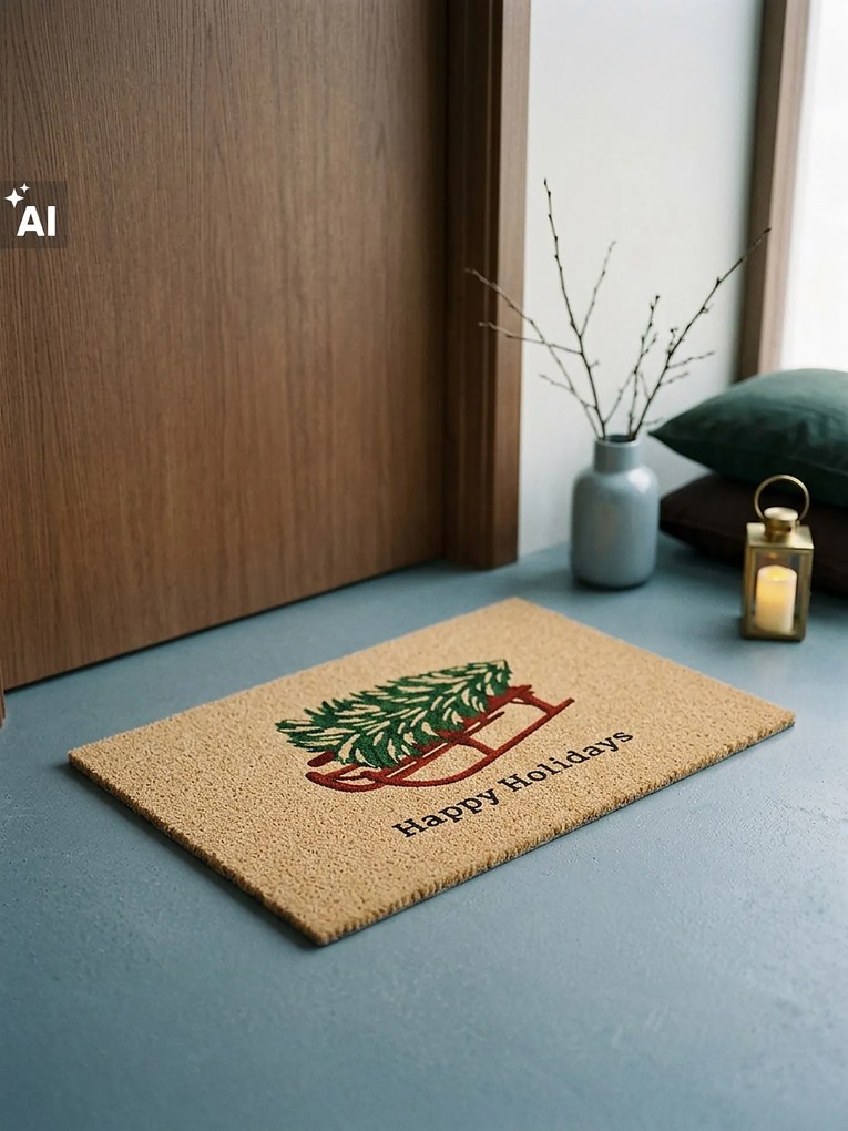 Sinsay - Vánoční rohožka s potiskem vánočního stromku na saních - vícebarevná