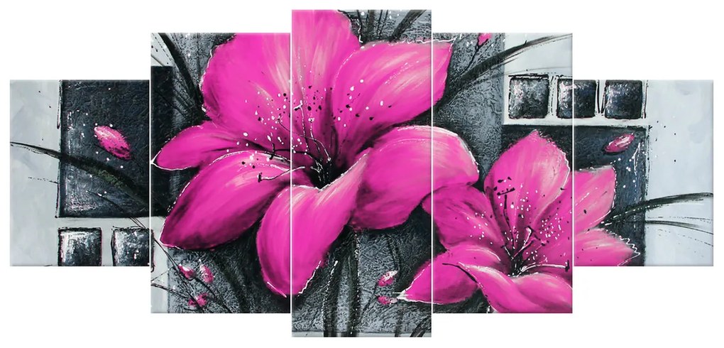 Gario Ručně malovaný obraz Nádherné růžové Vlčí máky - 5 dílný Rozměry: 100 x 70 cm