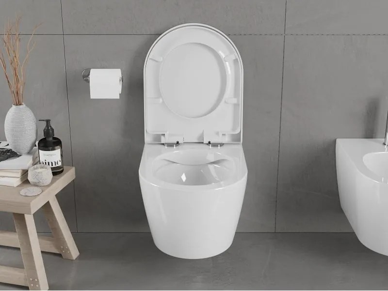 Mexen Carmen wc mísa Rimless s pomalu padajícím tvrdým sedátkem, duroplast, bílý lesk - 30880200