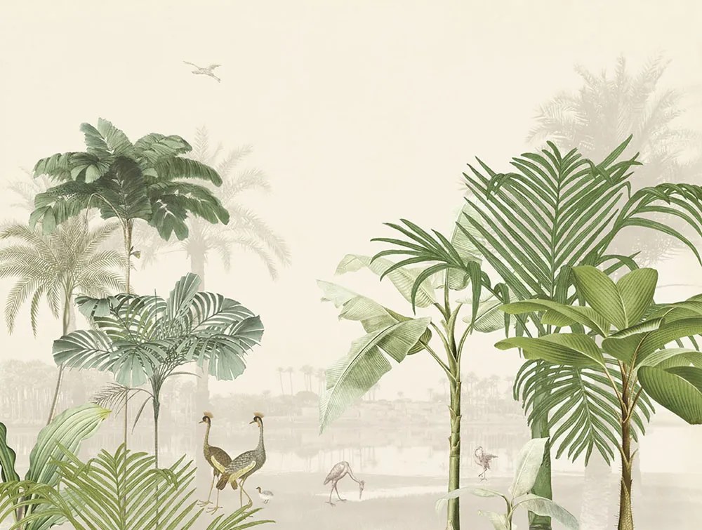 Eijffinger Vliesová obrazová tapeta Oáza, palmy, ptáci 317401 rozměry 3,71 x 2,80 m