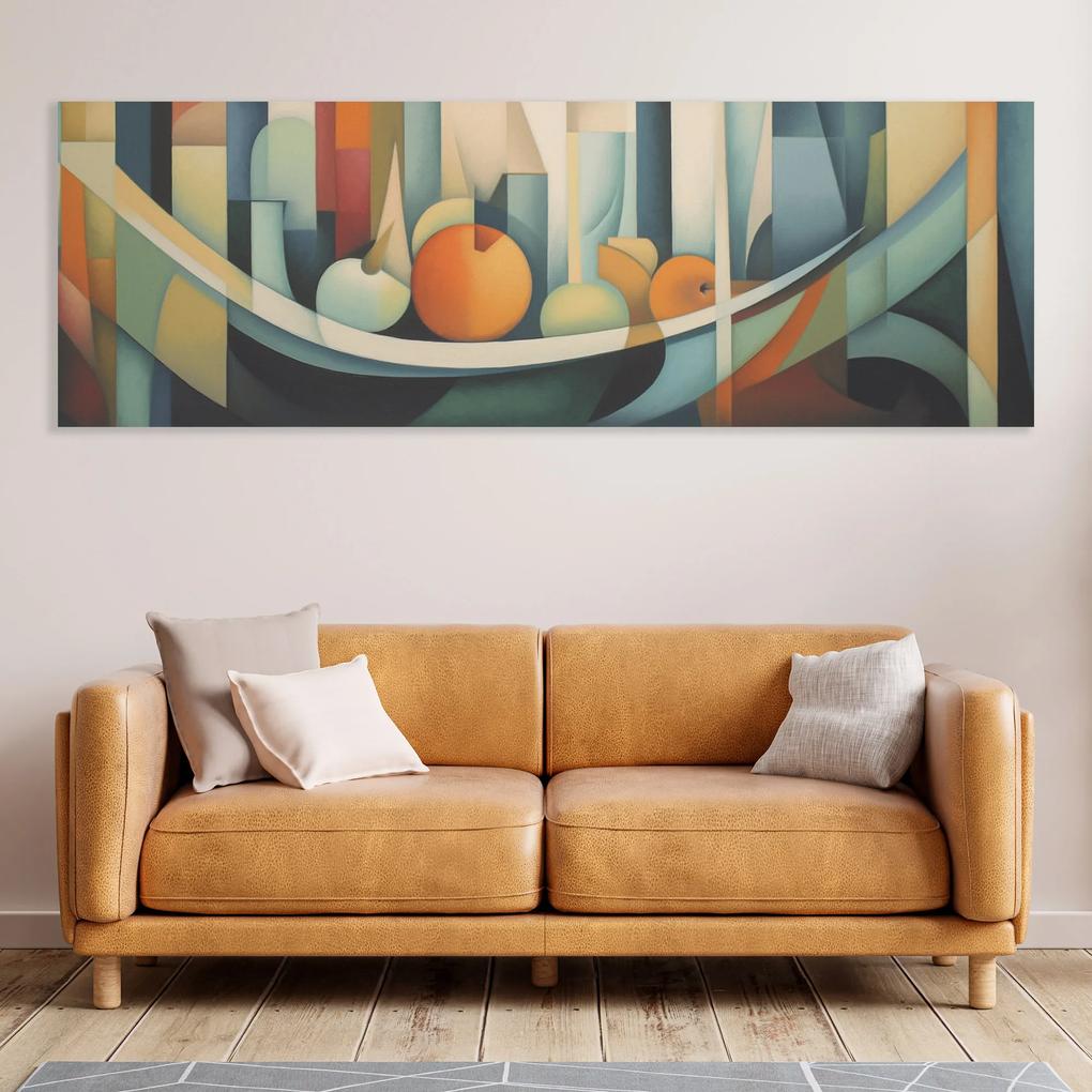 Obraz na plátně - Mísa s jablky, abstrakce FeelHappy.cz Velikost obrazu: 150 x 50 cm