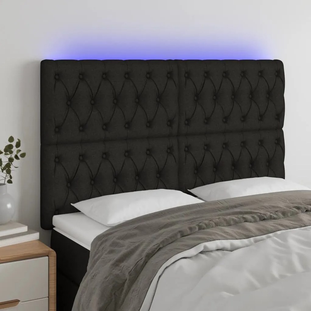 Čelo postele s LED černé 144x7x118/128 cm textil 3122760
