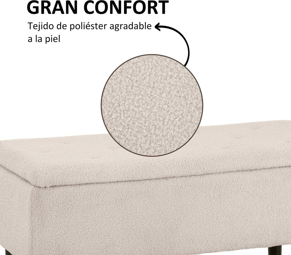 HOMCOM úložná lavice do ložnice s kapacitou 47 l, odklápěcí víko a dřevěné nohy, nosnost 120 kg, 95x38x45 cm, béžová
