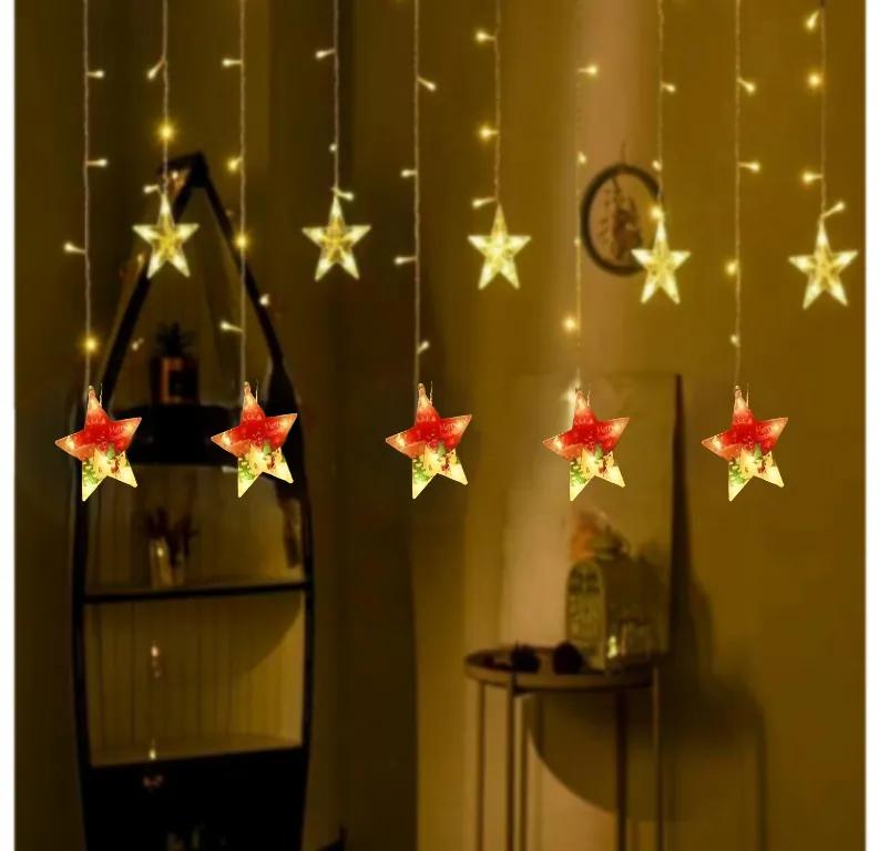 Vnitřní LED světelný vánoční závěs - Hvězdy, 3m, 138 LED, různé barvy na výběr Barva: Teplá bílá