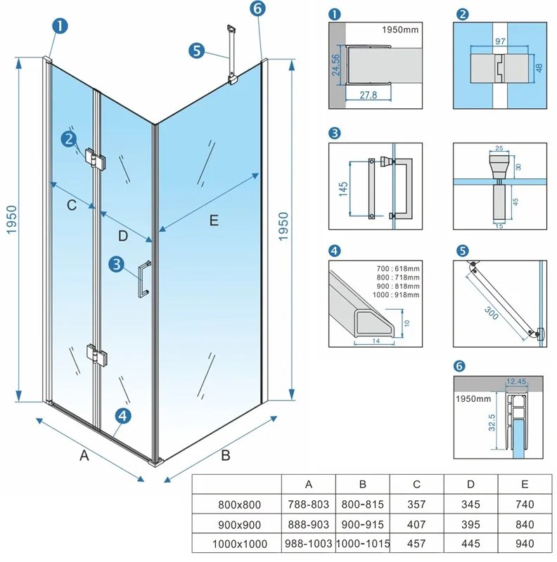 BPS-koupelny Čtvercový sprchový kout HYD-SK20C 90x90 zlatá/transparent - bez vaničky