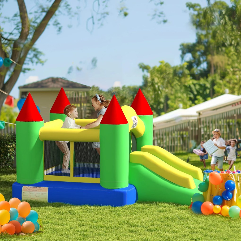 HOMCOM nafukovací skákací hrad foukačka dětský skákací hrad hrací skluzavka trampolína bezpečnostní síť 3-10 let Oxford 300x180x160cm | Aosom