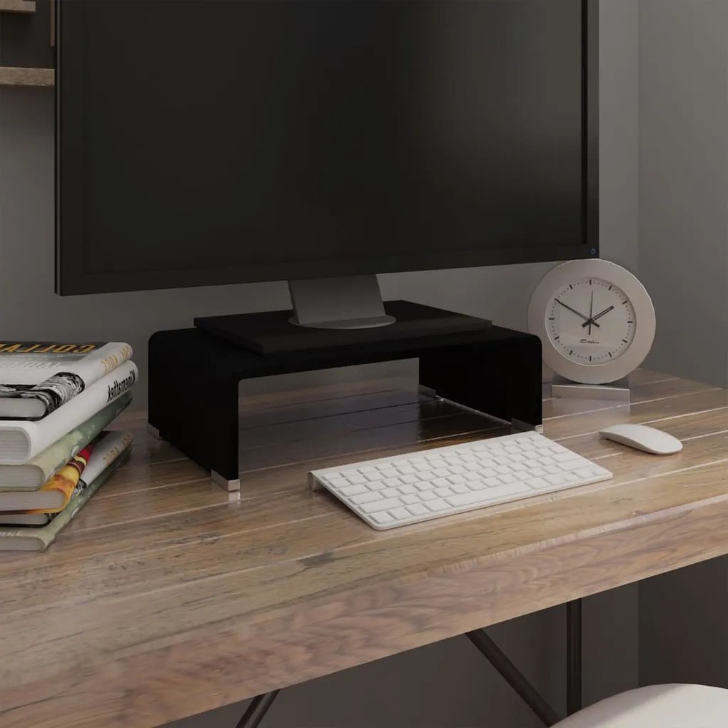 TV stolek / podstavec na monitor černé sklo 40x25x11 cm 244134