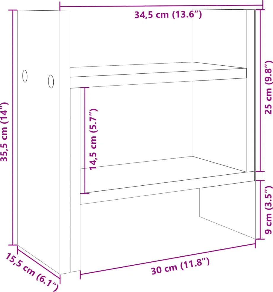 vidaXL Stolní organizér 34,5x15,5x35,5 cm kompozitní dřevo [848057] Barva: kouřový dub