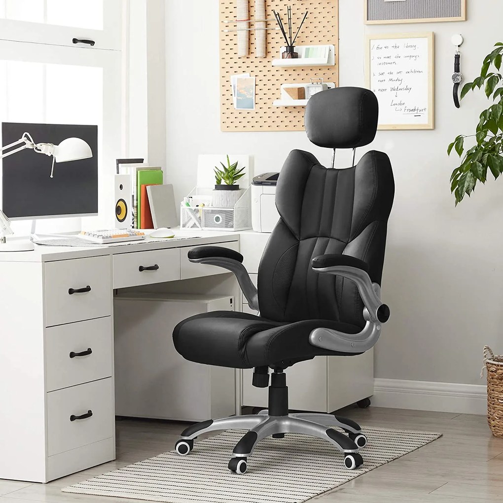 Ergonomická otočná židle, kancelářská židle se skládacími rameny, černá