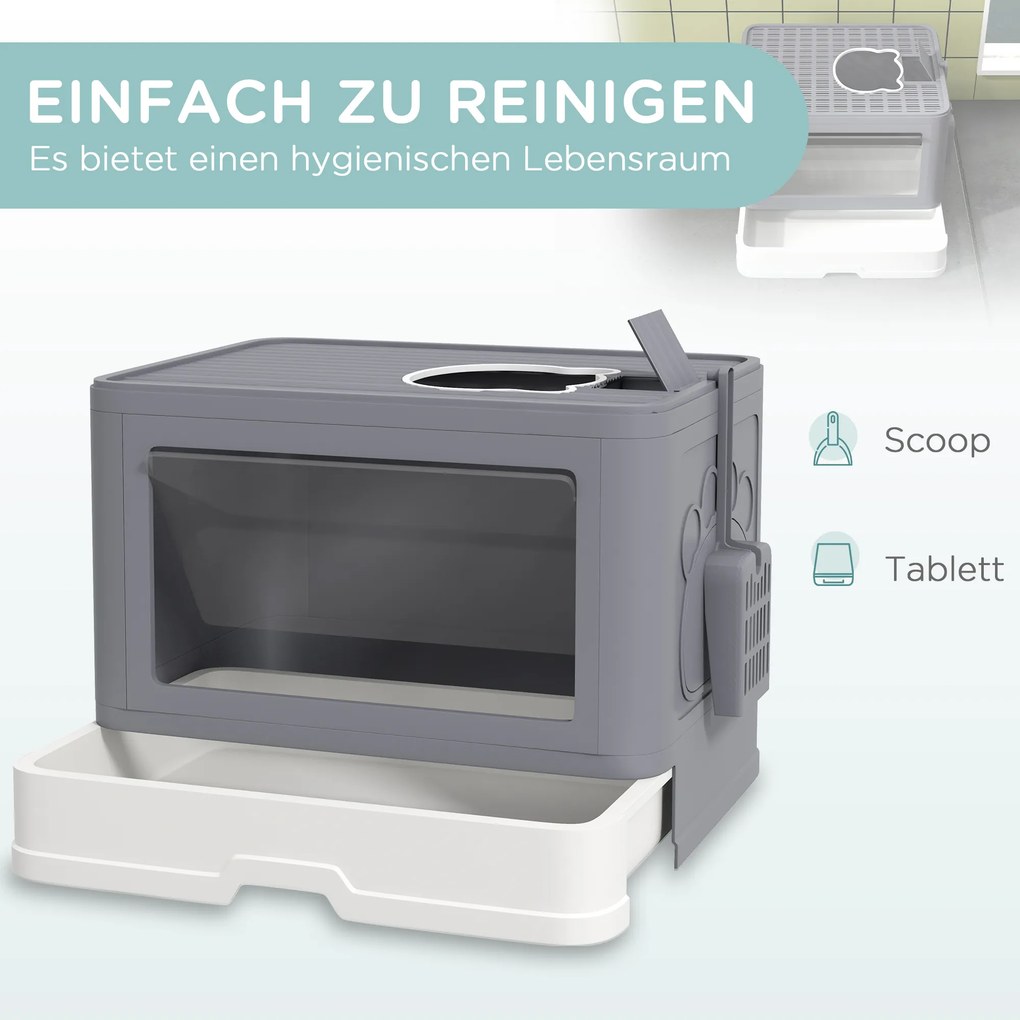Podestýlka PawHut s víkem a lopatkou Podestýlka do 4 kg, vnitřní, plast, šedá, 48,5x38x36,5 cm| Aosom