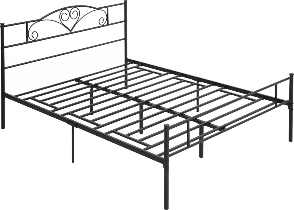 HOMCOM Kovový Dvoulůžkový Rám na Postel pro Matrace 150x200 cm s Hlavovou a Nohovou částí, Struktura s Úložným Prostorem pod Postelí 158x211x106 cm Če