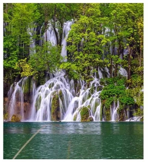 DIMEX | Vliesová fototapeta na zeď Plitvická jezera MS-3-0078 | 225 x 250 cm | zelená, bílá, hnědá