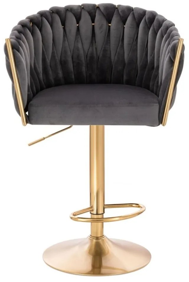 LuxuryForm DESIGN Barová židle NORDEN VELUR na zlaté kulaté podstavě - tmavě šedá