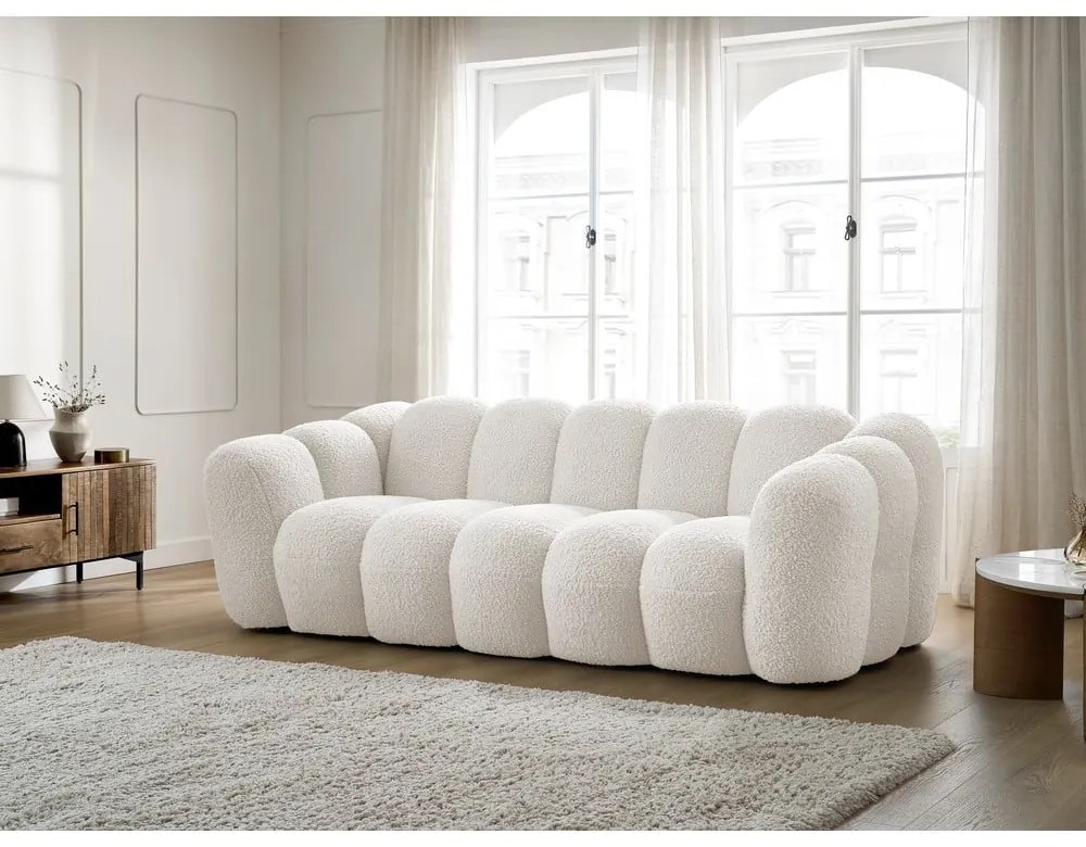 Bílá pohovka z textilie bouclé 232 cm Hippolyte – Bobochic Paris