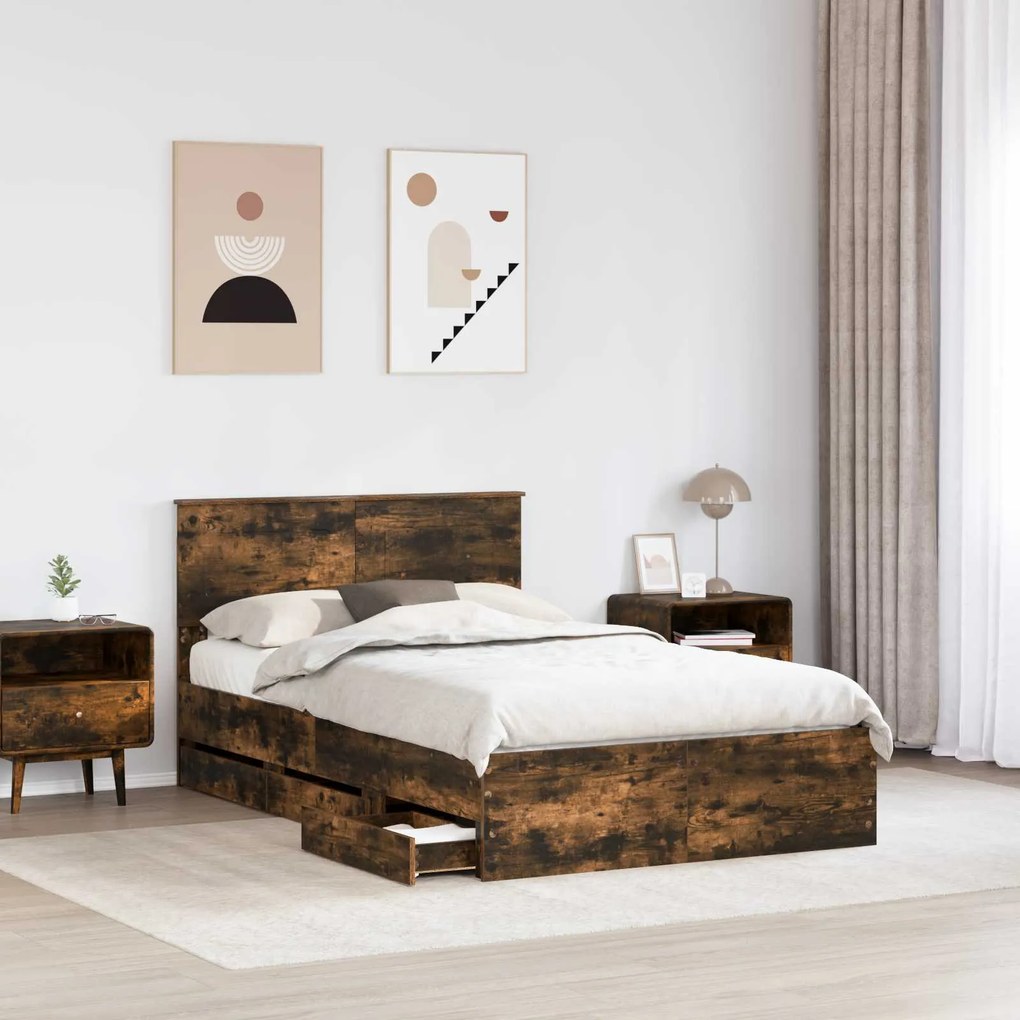 Rám postele s čelo Kouřový dub 120 x 200 cm Inženýrské dřevo 3408009