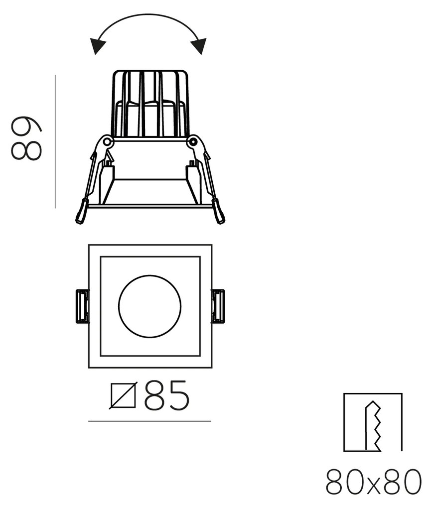 ACB Iluminacion Zapuštěné LED bodové svítidlo MOVE, š. 85 mm, 12W, CRI90 Barva: Bílá, Teplota světla: 2700K - extra teplá bílá, Stmívání: TRIAC