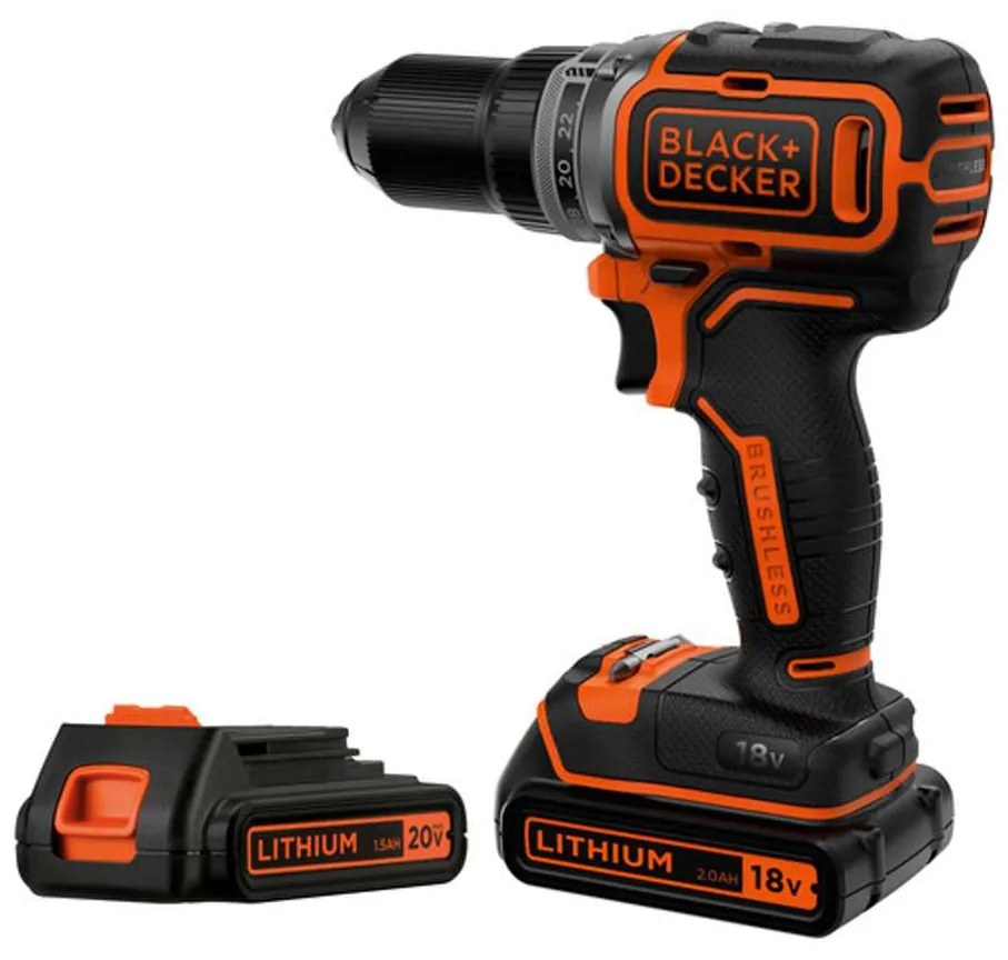 BLACK+DECKER Nářadí - 18V AKU vrtací šroubovák, 2x aku 2,0 Ah Li-Ion, nabíječka BL186K1B2-QW