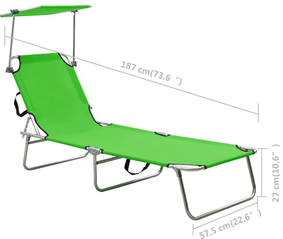 vidaXL Marketos Skládací zahradní lehátko se stříškou zelené hliník