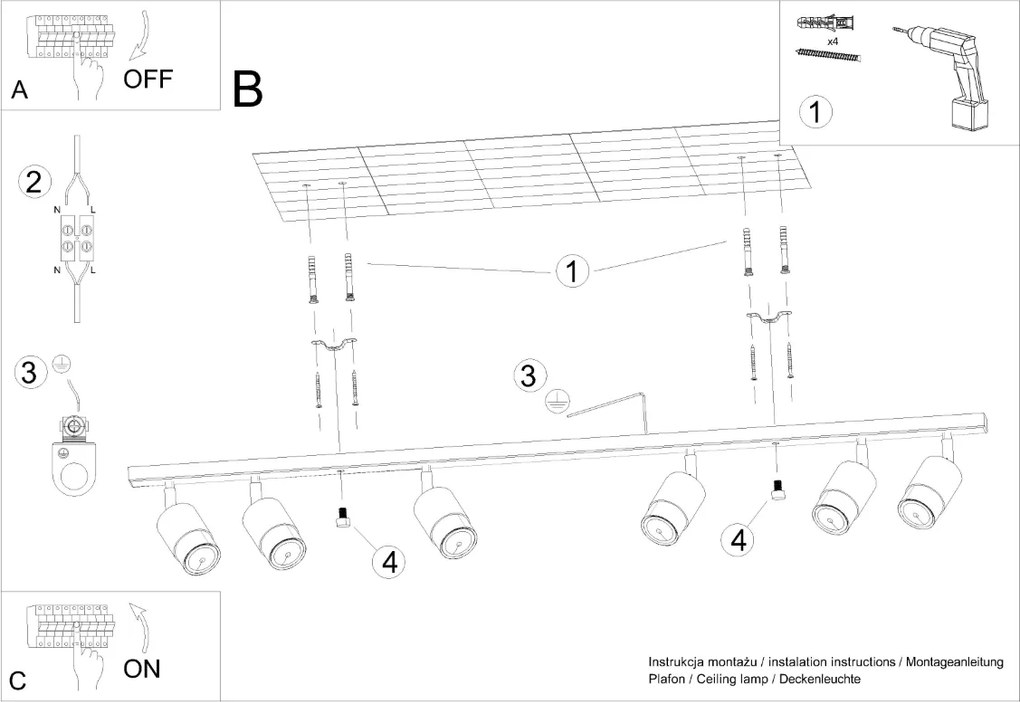 Sollux Lighting Stropní svítidlo NERO 6 černé/zlaté