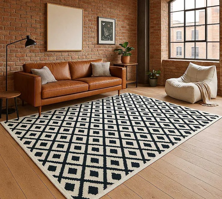 TZ Černobílý obdélníkový koberec Strado Polo Chessboard s kosočtvercovým vzorem Rozměr: 160x230 cm
