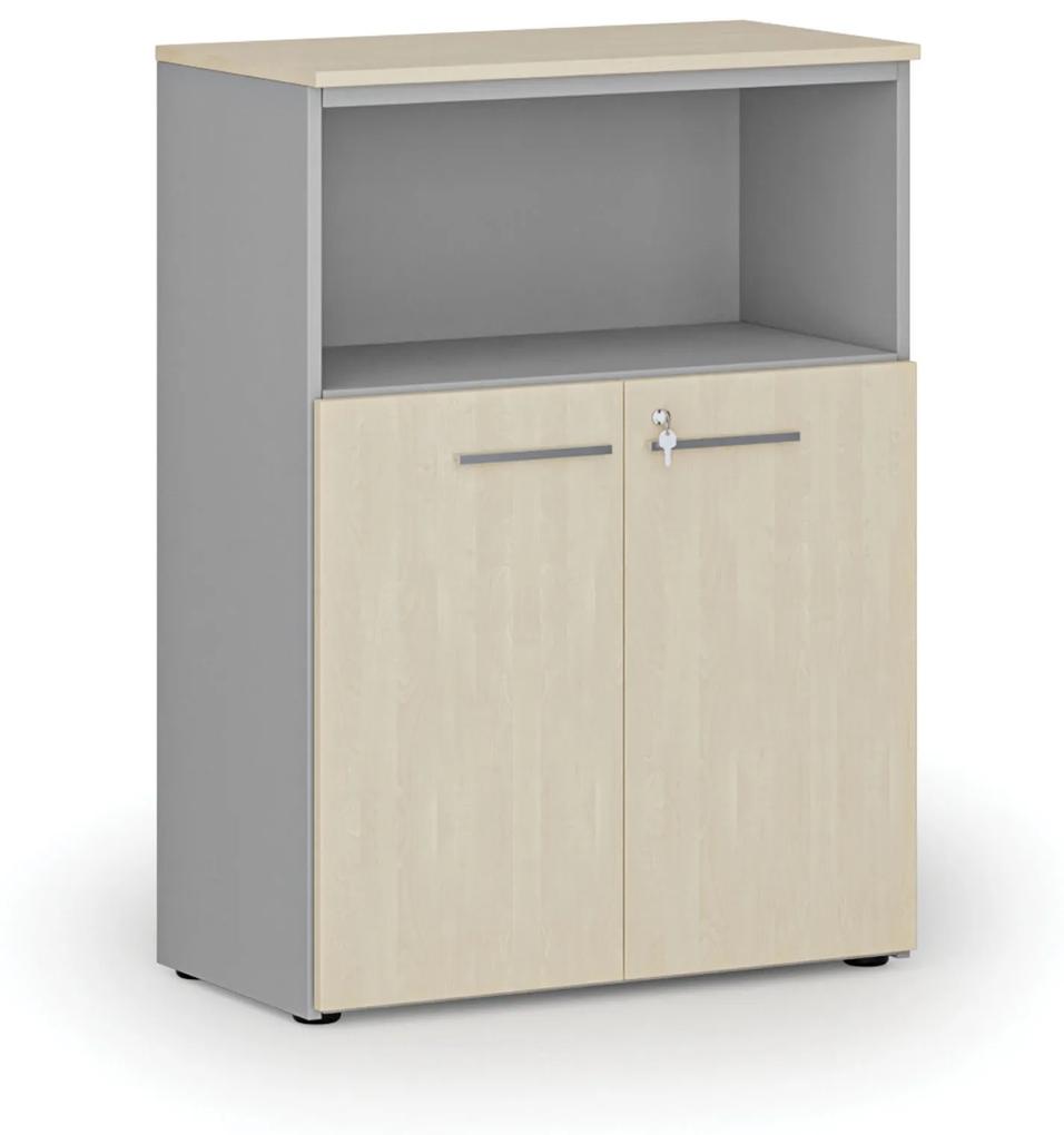 Kombinovaná kancelářská skříň PRIMO GRAY, 1087 x 800 x 420 mm, šedá/bříza