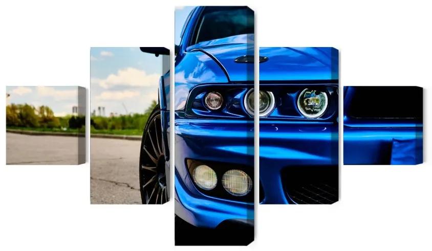 Vícedílný obraz Přední Část Modrého Sportovního Vozu Nedostatek Nedostatek Přírodní plátno 150x90