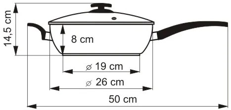 KOLIMAX - české nerezové nádobí Pánev s rukojetí a úchytem, se skleněnou poklicí KOLIMAX CERAMMAX PRO COMFORT - granit černá, vysoká, 26 cm