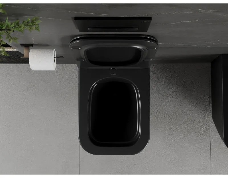 Mexen Madox, Rimless závěsná wc mísa 515x365x350 mm s pomalu padajícím sedátkem SLIM z duroplastu, černá matná, 30154070