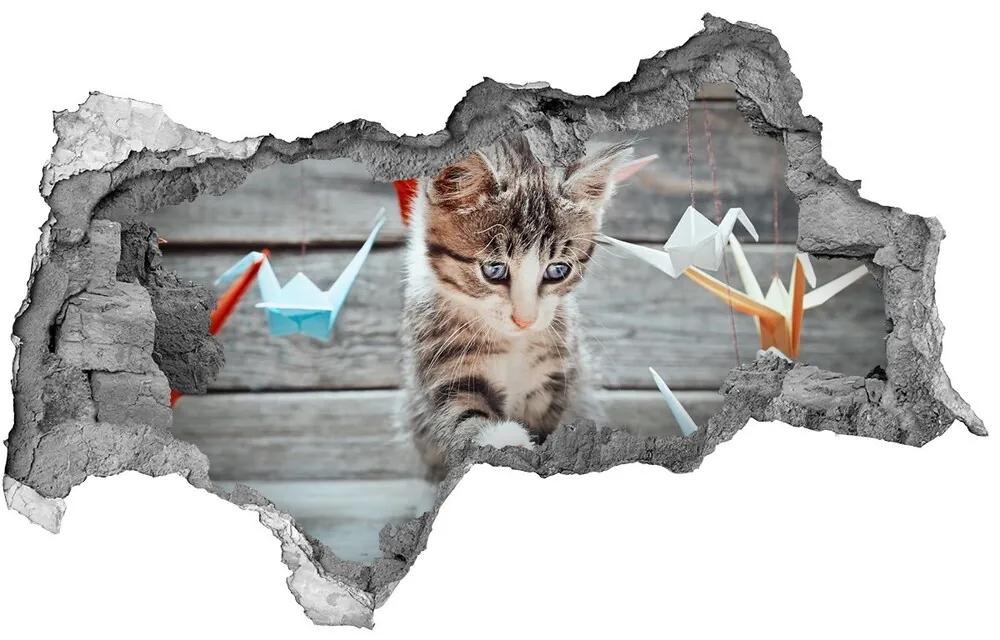 Wallmuralia Díra 3D fototapeta Kočka ptáci z papíru 95x73 cm