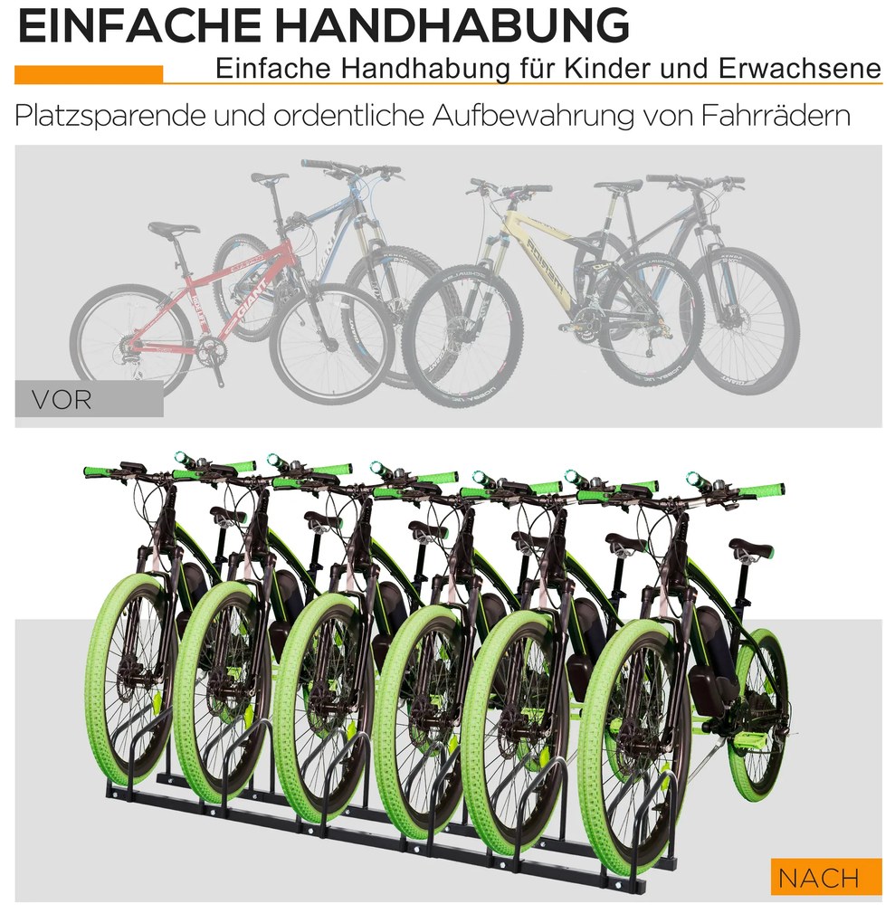 HOMCOM Stojan na kola Stojan na kola odolný proti povětrnostním vlivům Odolný pro montáž na podlahu i stěnu Ocelový až pro 6 kol Černý 179 x 33 x 27 …