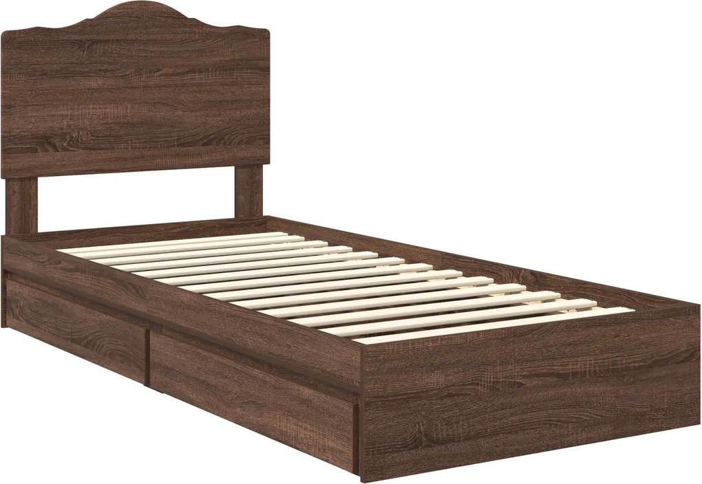 Postel s úložným prostorem se zásuvkou Hnědý dub 70 x 190 cm 3413561