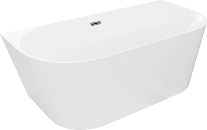 Mexen Oval Slim, volně stojící vana ke stěně 170 x 80 cm, bílá lesklá, grafitová přepad, 52661708000-66