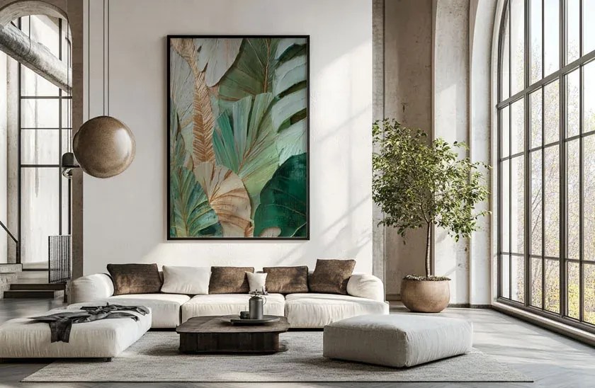 Tropická elegance - obraz - Listy v přírodním reliéfním stylu 66 - 40 x 50 cm - 499 Kč