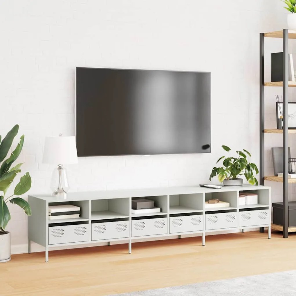 TV skříňka bílá 202 x 39 x 43,5 cm ocel válcovaná za studena 3307160
