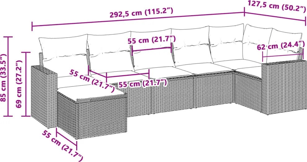 7dílná zahradní sedací souprava a podušky světle šedá polyratan 3251619