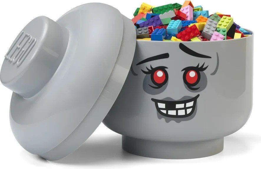 Šedý plastový dětský úložný box ø 24x27 cm Head Zombie L – LEGO®