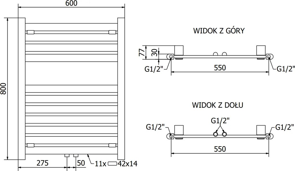 Mexen Uran, elektrické topné těleso 800x600 mm+ topná tyč 600 W, antracitová, W105-0800-600-2600-66
