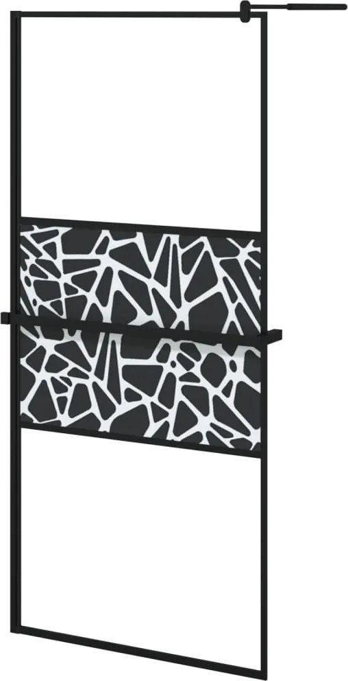 Zástěna do průchozí sprchy s policí černá 90x195 cm ESG/hliník 3185464