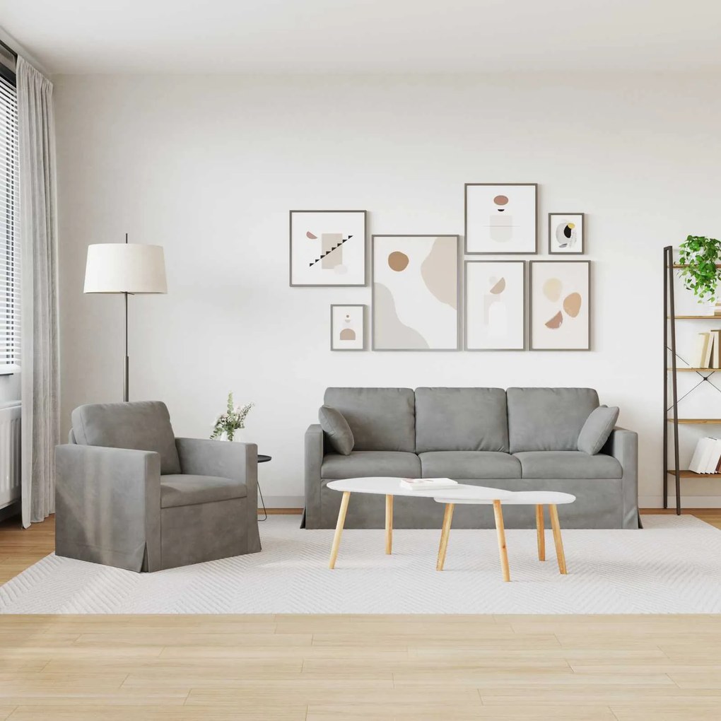 Set pohovek 2 ks Světle šedá samet 3407595