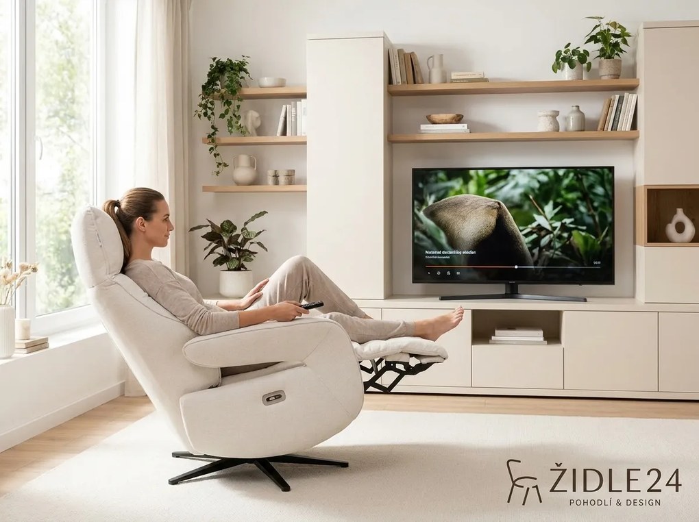 Elektrické polohovací TV křeslo VALIMO - krémová látka